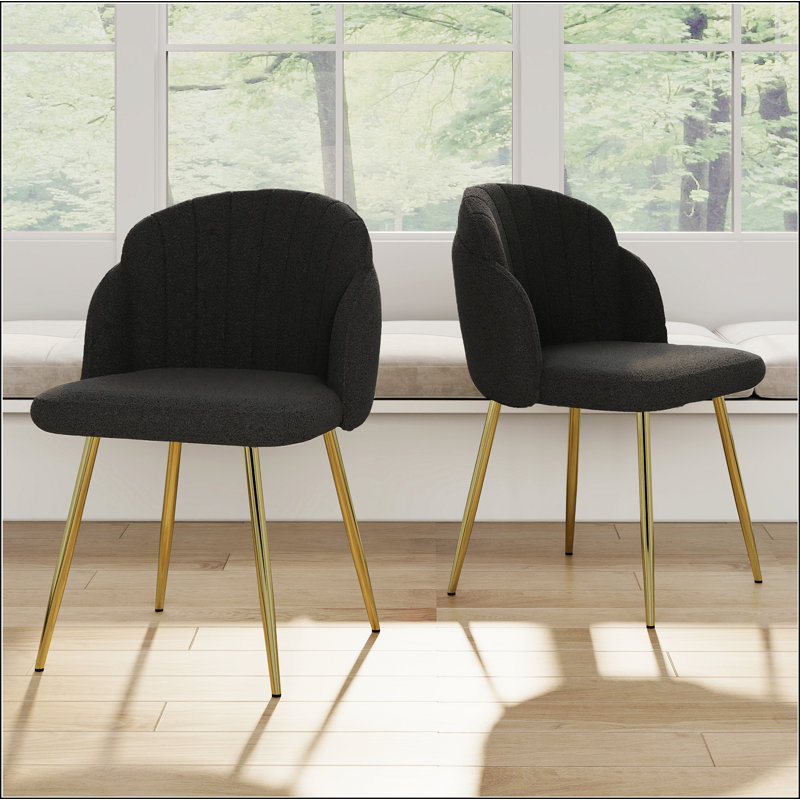 Modern Simple Black Teddy Fleece Dining Chair Fabric Upholstered Chairs Home Bedroom Stool Back